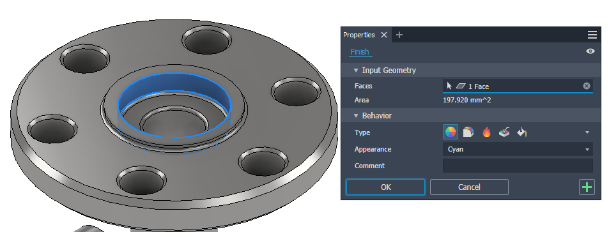 פקודת Finish - TeamCAD