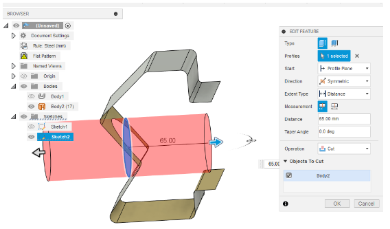 חתכים לפריסה Sheet Metal - TeamCAD