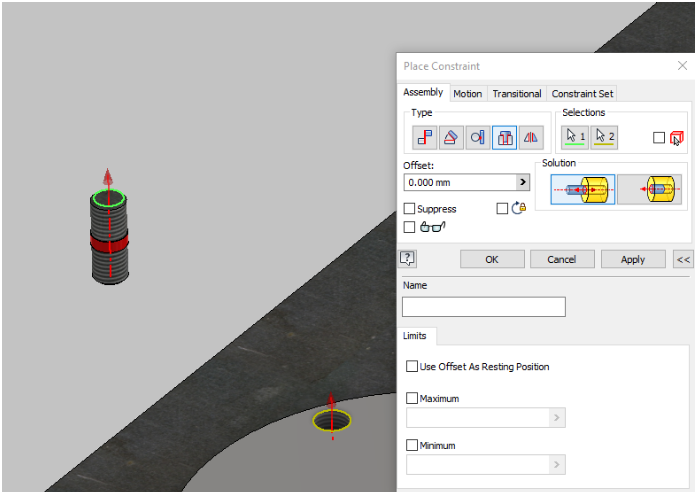 אילוץ Insert - TeamCAD